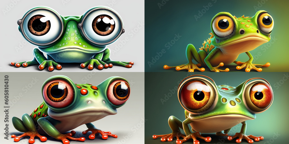 Cartoon images of a cute frog with big eyes, in high resolution ...