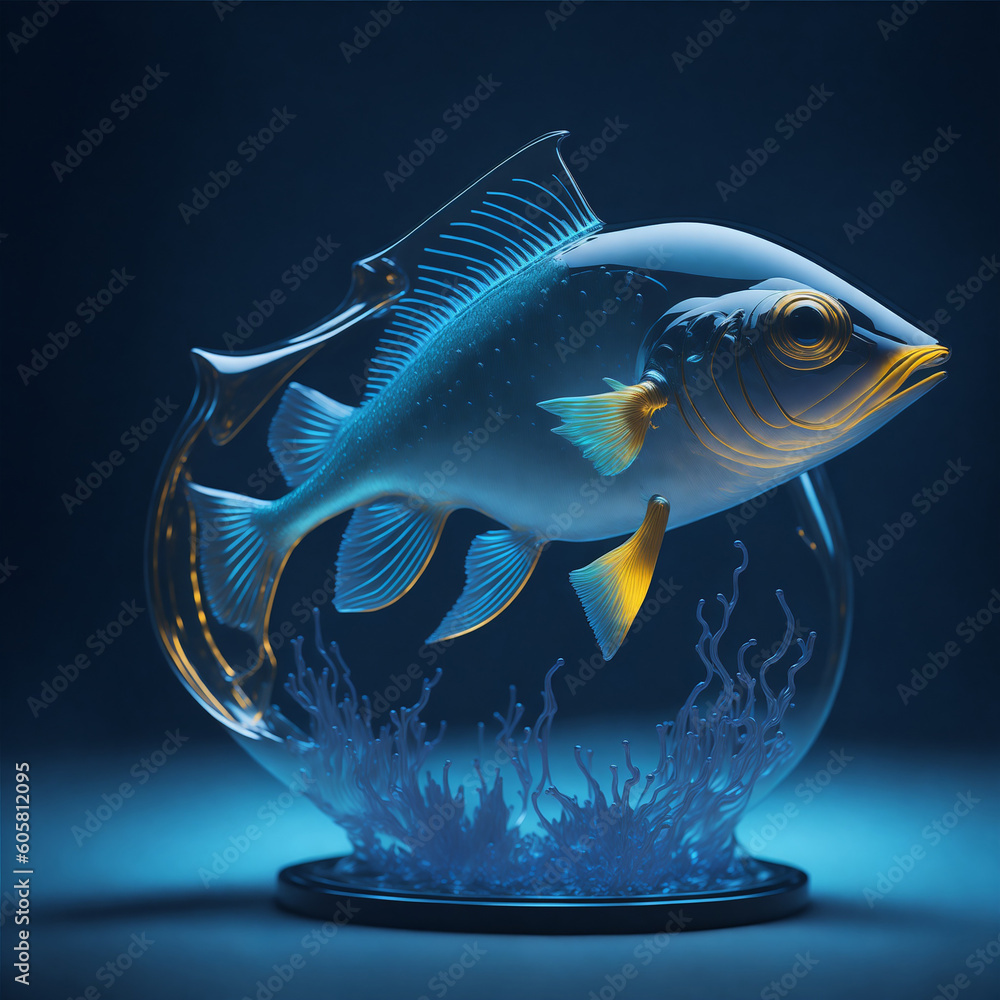3D Transparent Glass Fish On A Bright And Smooth Background, created ...