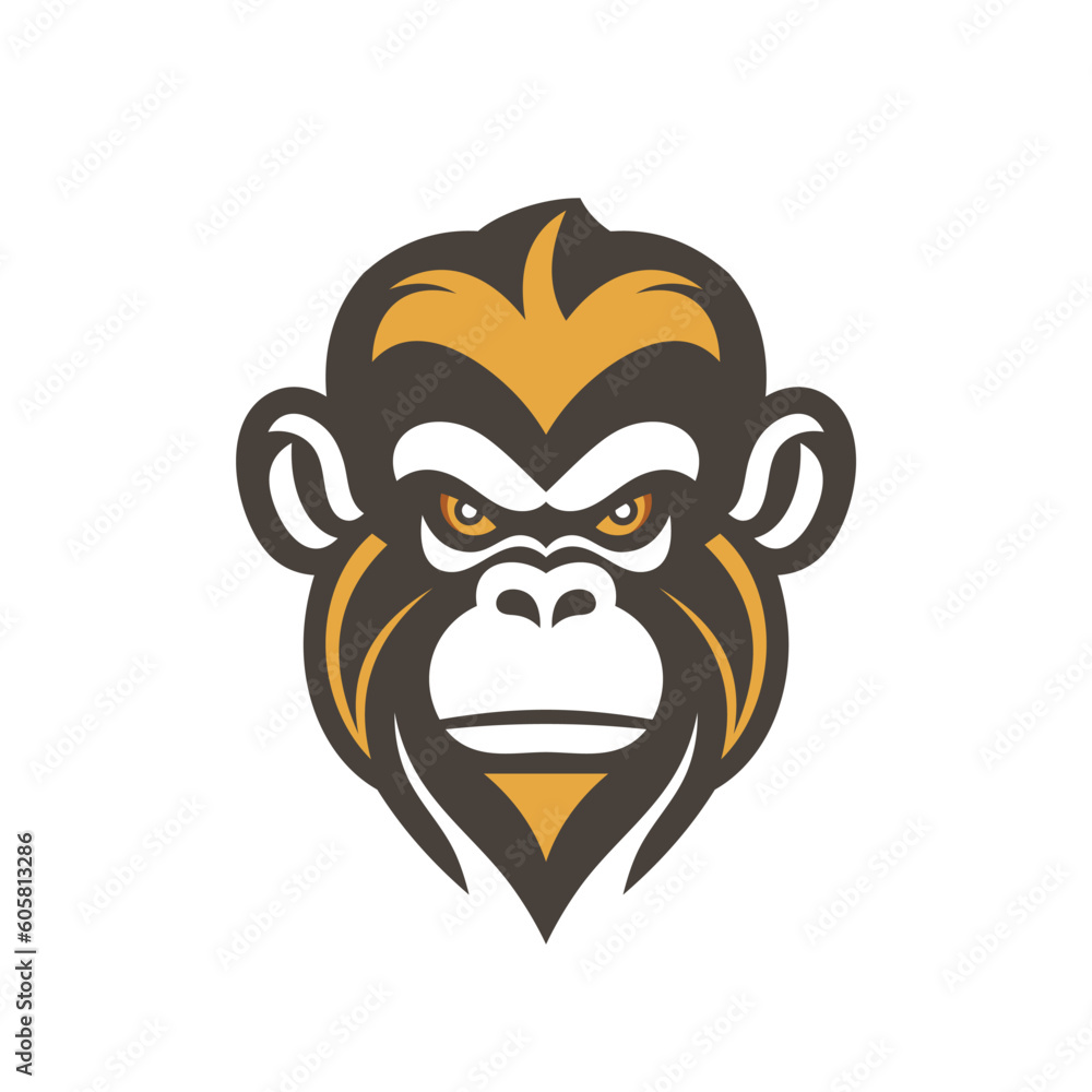 Ape head creative logo in flat graphic design style. Monkey face t ...