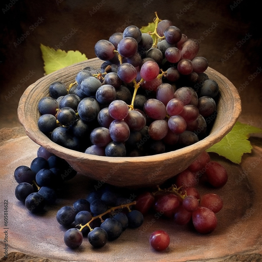 circle study: grapes in ancient roman bowl (generative ai content ...