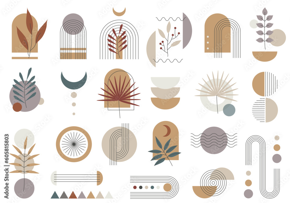 Set of minimal boho linear symbols. Celestial concept. Abstract minimal ...