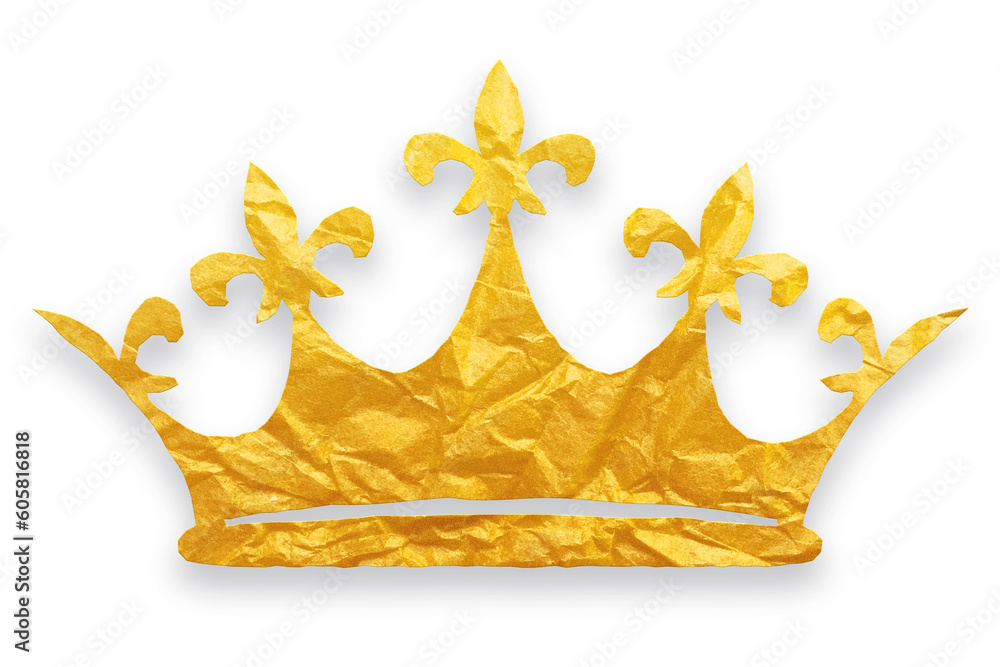 Golden paper crown cut-out isolated on transparent background Stock ...