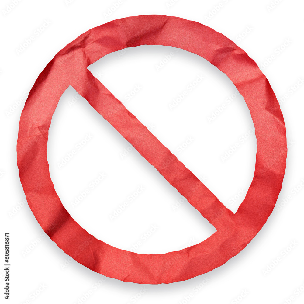 Red forbidden symbol made with crumpled cut paper isolated on ...