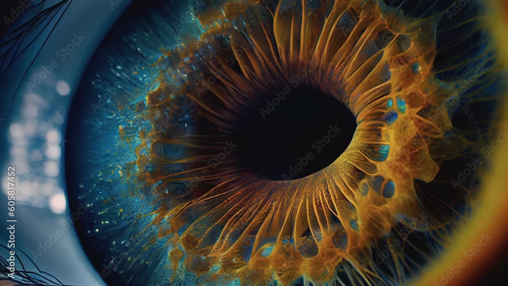 The closer look of an eye with the deep hole design on the eyeballs and ...