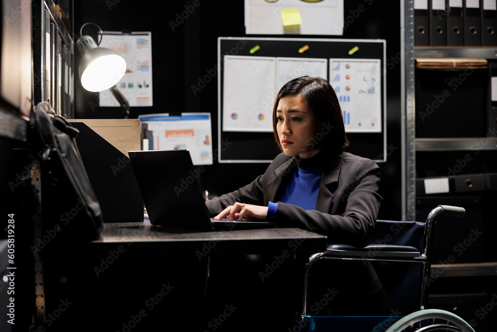 Business invoicing paraplegic management executive asian woman in ... Business invoicing paraplegic management executive asian woman in ...