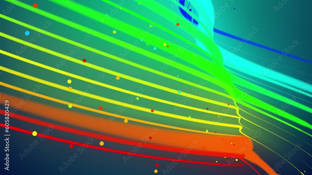 rainbow color glow lines fly in air, smoothly oscillation and wave. 3d ...