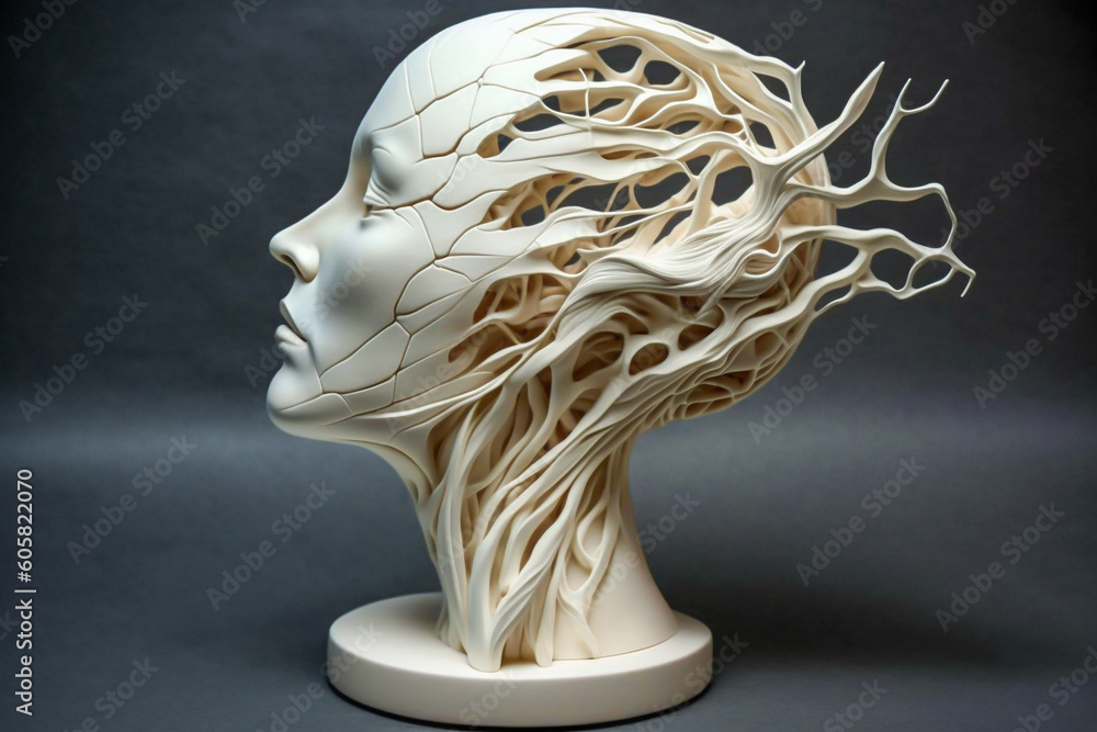 Abstract and mysterious human head with crack. 3D rendered porcelain ...