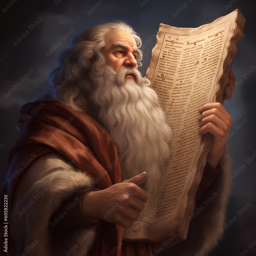 Moses reading the ten commandments, Generative AI" Generative" e "AI" Stock Illustration | Adobe ...