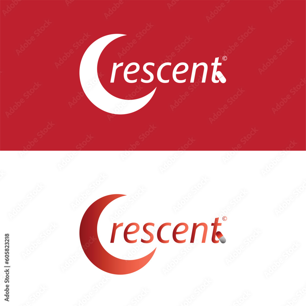 Crescent logo vector with tablet and moon | medical and hospital brand ...