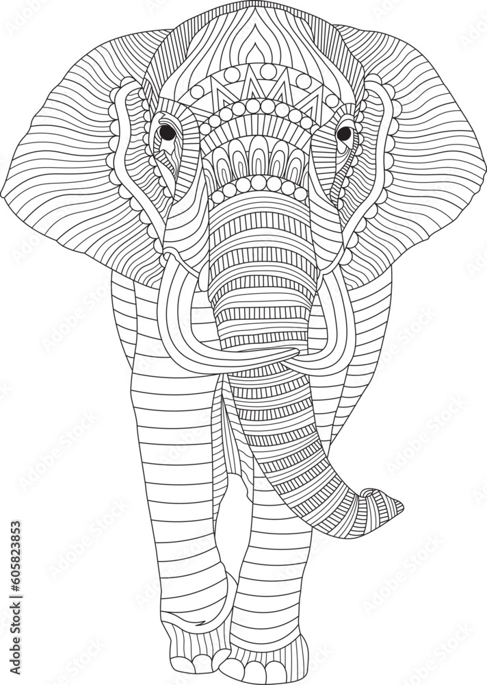 Colouring pictures of mandala stylized elephant coloring book page on a ...