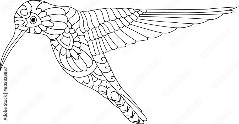 Collection of mandala coloring book page with the flying hummingbird ...