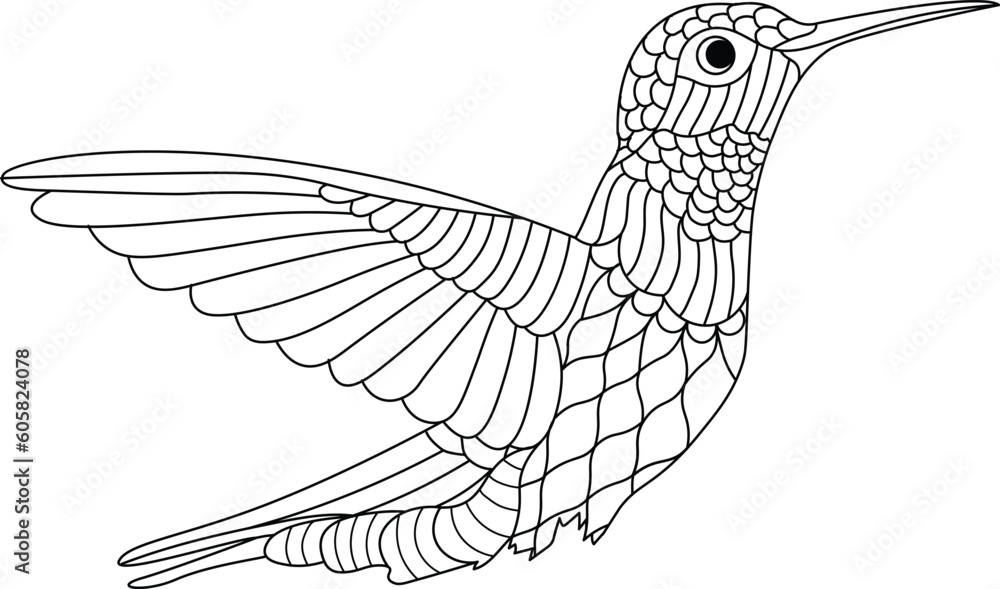 Zentangle stylized cute hummingbird flying anti stress coloring page ...