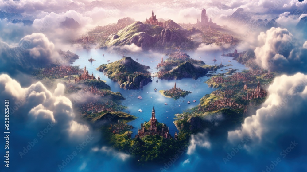 Breathtaking aerial view of a cluster of floating islands suspended ...