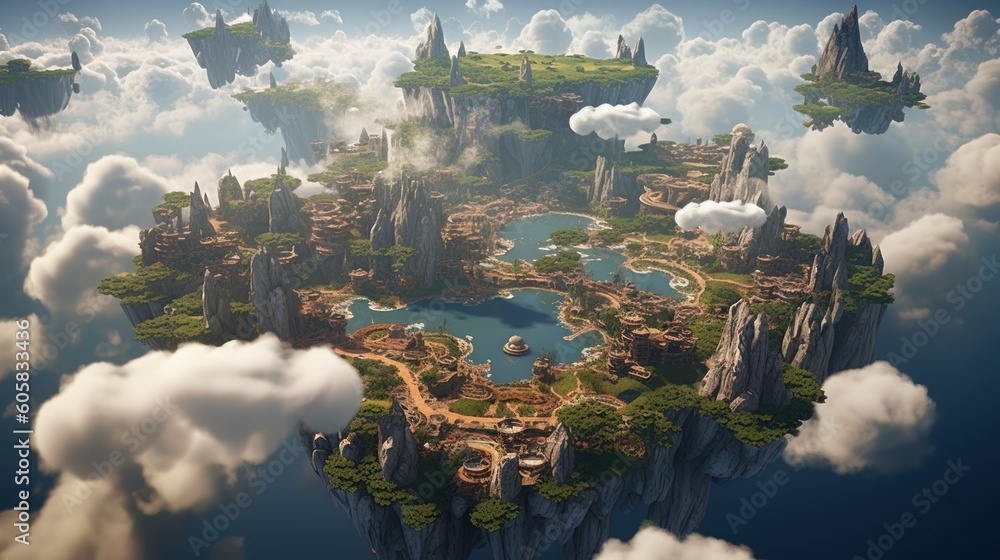 Breathtaking aerial view of a cluster of floating islands suspended ...