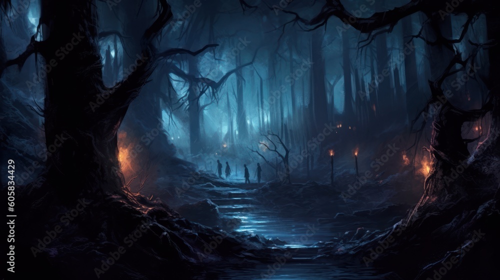 ภาพประกอบสต็อก Dark and eerie scene depicting an underworld realm ...