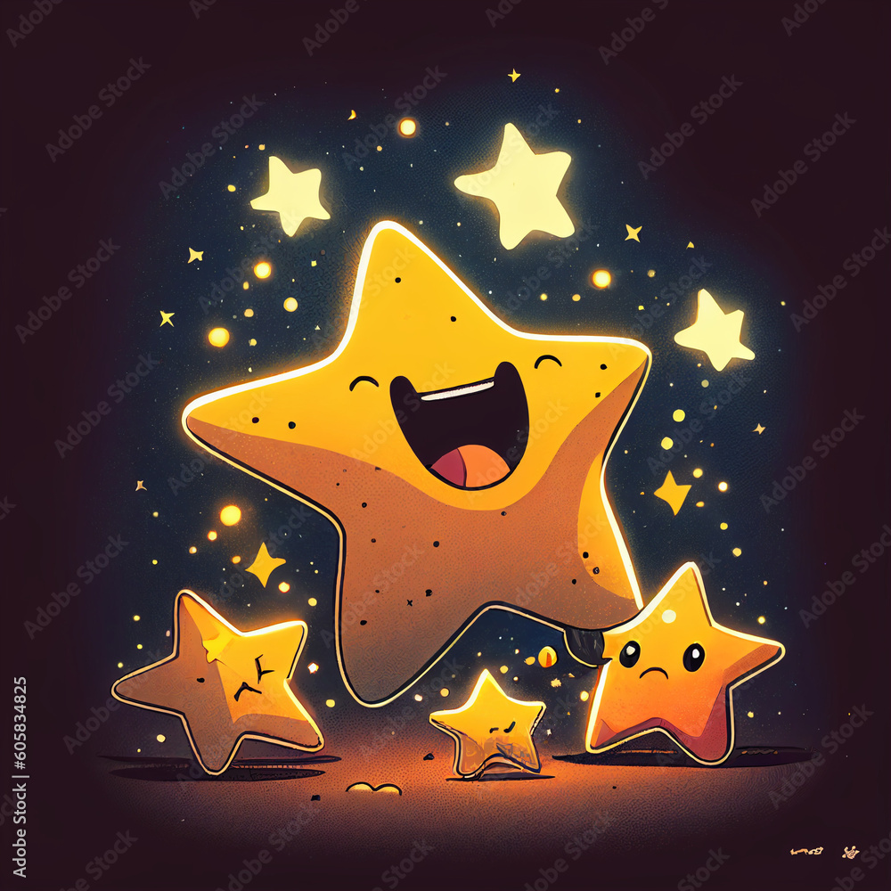 Ilustração tipo cartoon de estrelas felizes infantil ai generativa ...