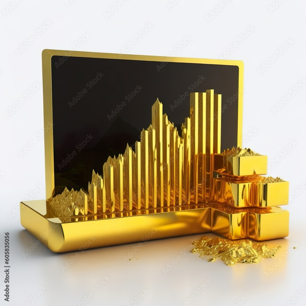 gold bar chart with arrow Stock Illustration | Adobe Stock