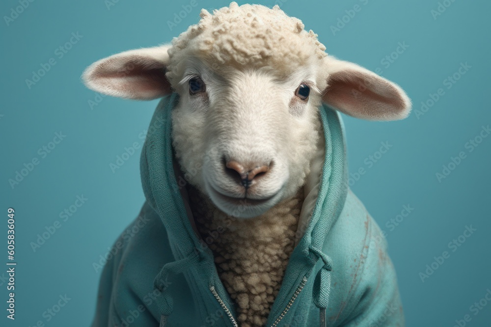 Anthropomorphic baby sheep dressed in human clothing. Humanized animal ...