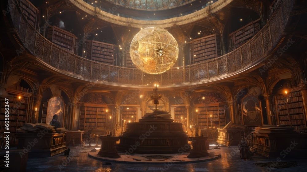 Envision an ancient library of immeasurable knowledge, filled with ...