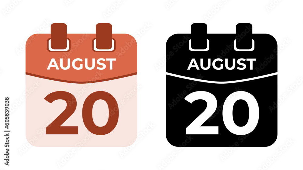 August 20 flat daily spiral calendar icon date in two vector mode ...