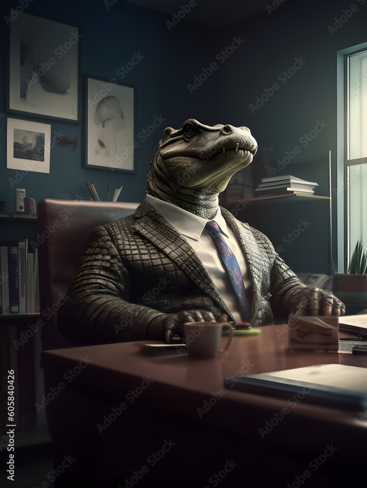 Generative Ai: crocodile as animal boss wearing suit in the office ...