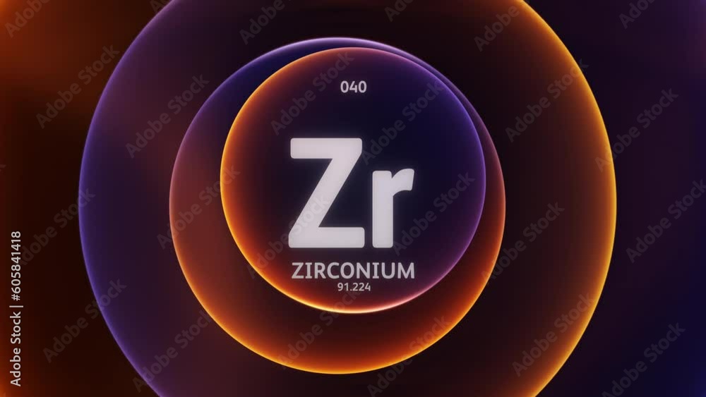 Zirconium as Element 40 of the Periodic Table. Concept animation on ...