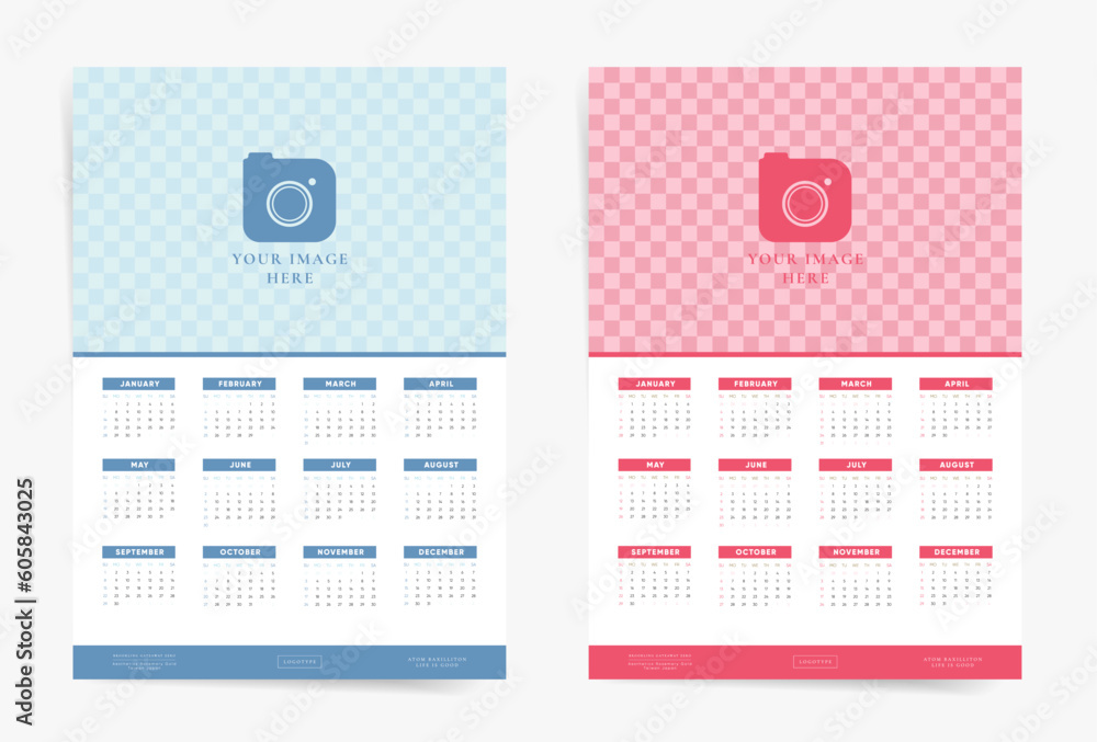 One Page Wall Calendar 2024 set. Blue, white and Red vertical versions ...