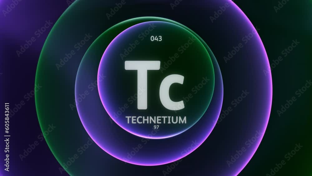 Technetium as Element 43 of the Periodic Table. Concept animation on ...