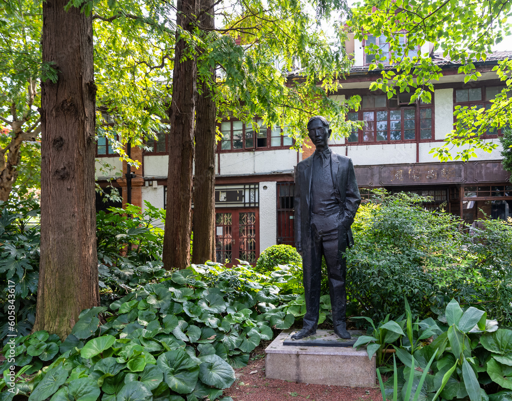 Shanghai, China - October 4, 2019: Statue of Mao Dun, famous Chinese ...