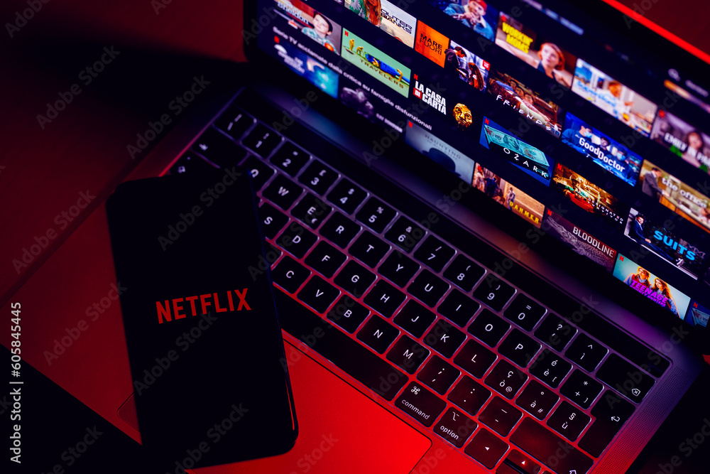 ITALY - May 24, 2023: Netflix homepage on a Mac laptop screen and ...