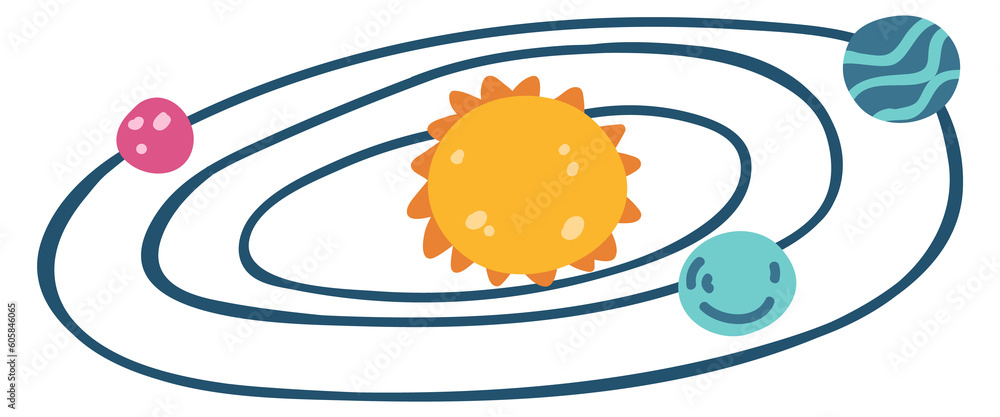 Cute solar system drawing. Planet orbiting around sun Stock ...