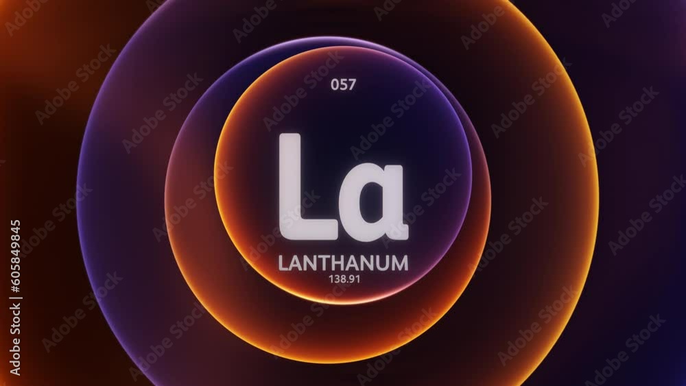 Lanthanum as Element 57 of the Periodic Table. Concept animation on ...