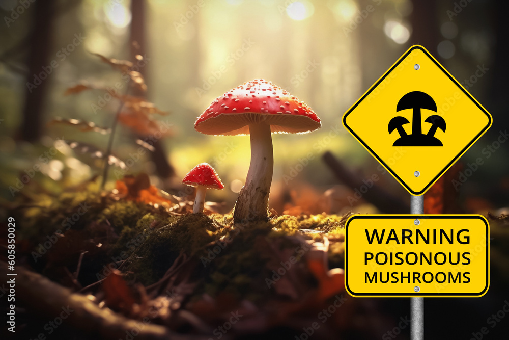 Warning sign: Warning poisonous mushrooms - Toadstools in the Forest ...