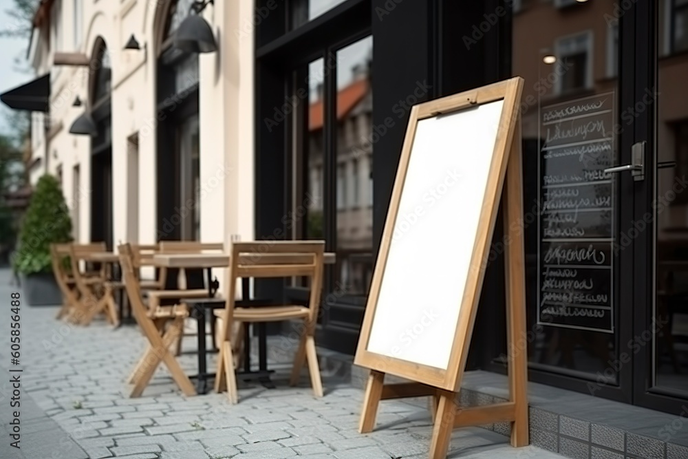 Blank restaurant shop sign or menu boards near the entrance to ...