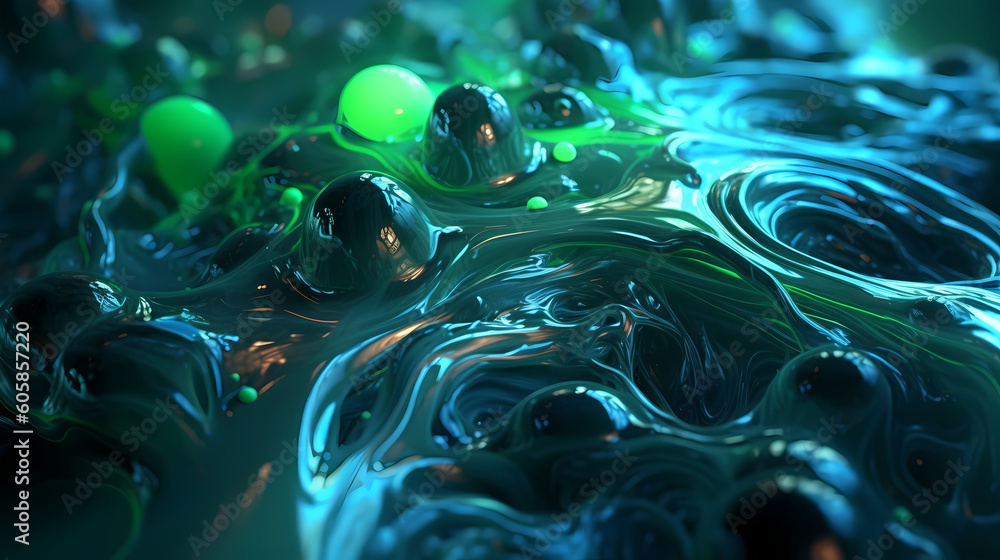 Toxic water drops on green background, Alien texture of fluid bubbling ...