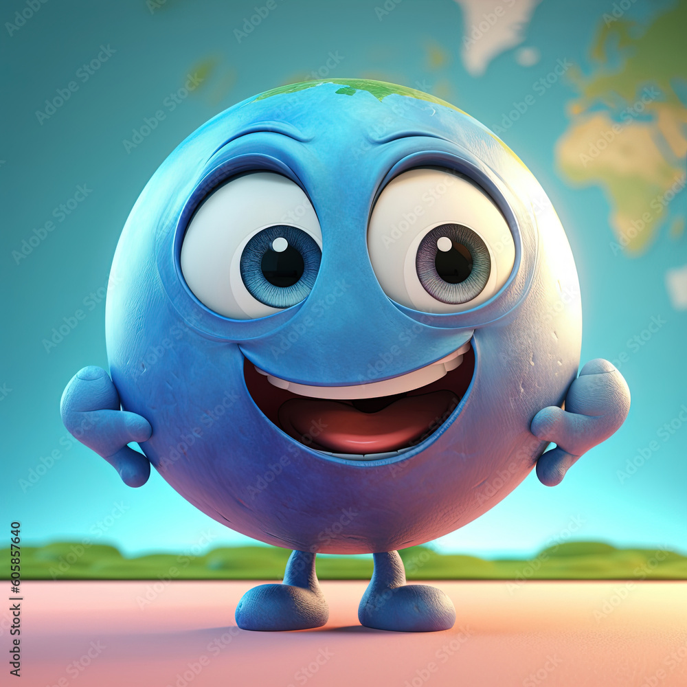 Cartoon cute Earth globe character mascot illustration. Save the planet ...