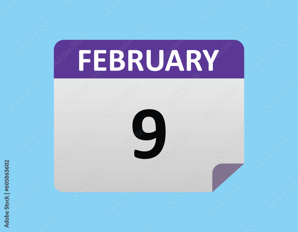 9th February calendar icon. Calendar template for the days of February ...