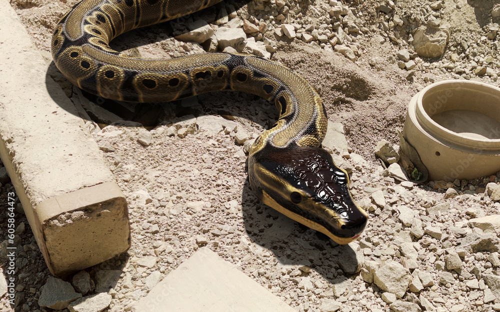 3d illustration of ball python regius isolated on ground. A royal ...