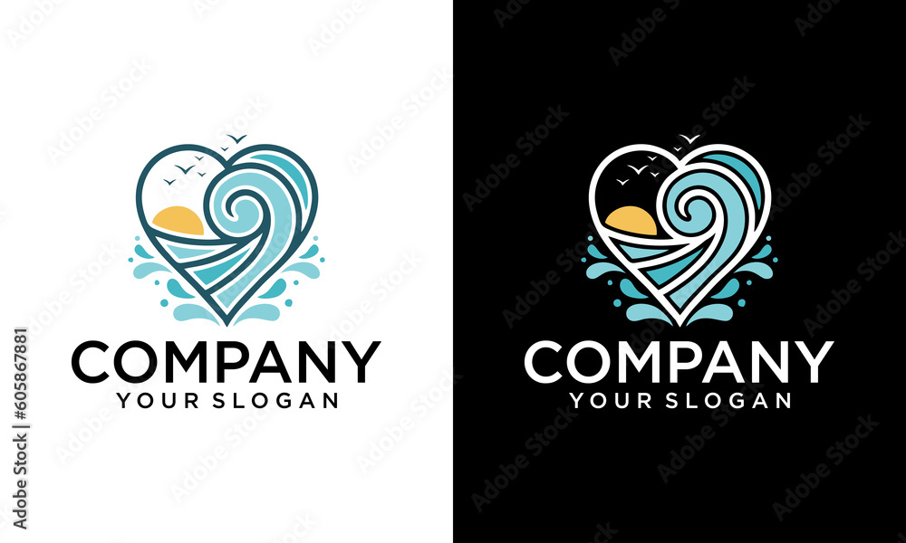 Modern line art tropical love beach logo illustration design Stock ...