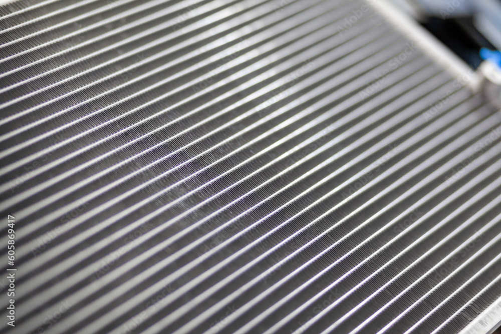 Texture of a car radiator. Engine cooler background. Vintage style ...