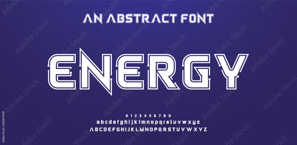 ENERGY Sport and action technology typography alphabet fonts with bold ...