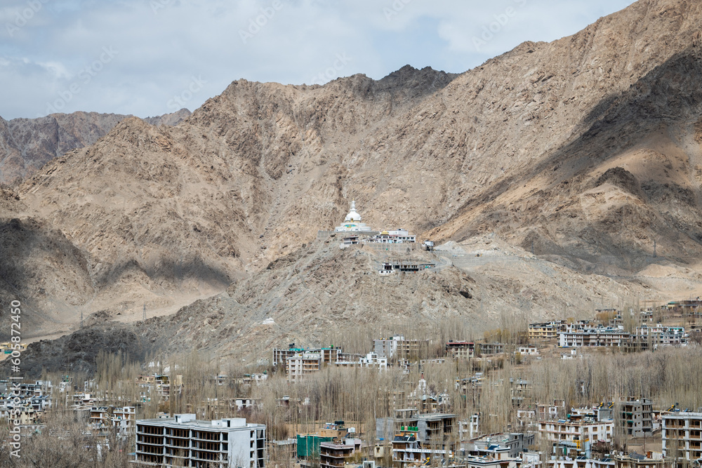 View of Leh city, the capital of Ladakh, Northern India. Leh city is ...