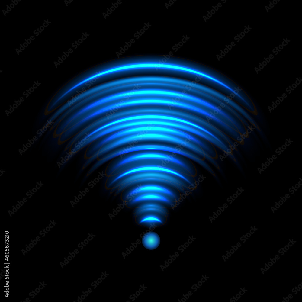 Wi-Fi light effect, Blue glowing signal sensor waves internet wireless ...