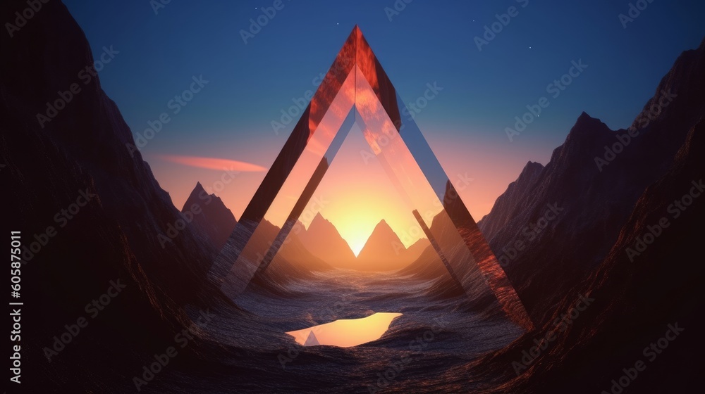 3d render, abstract futuristic landscape, panoramic background. Rocky ...