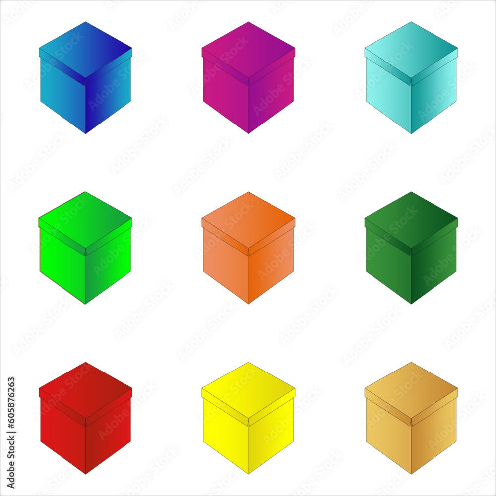 Boxes set. Collection of colorful closed warehouse cardboard boxes ...