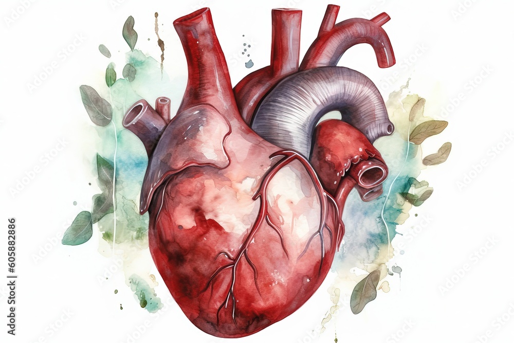 design for Heart. Realistic watercolor illustration. Human organ ...