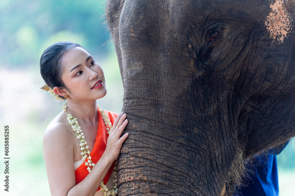 Relationship between Asian people and elephant, Thai lady beautiful ...
