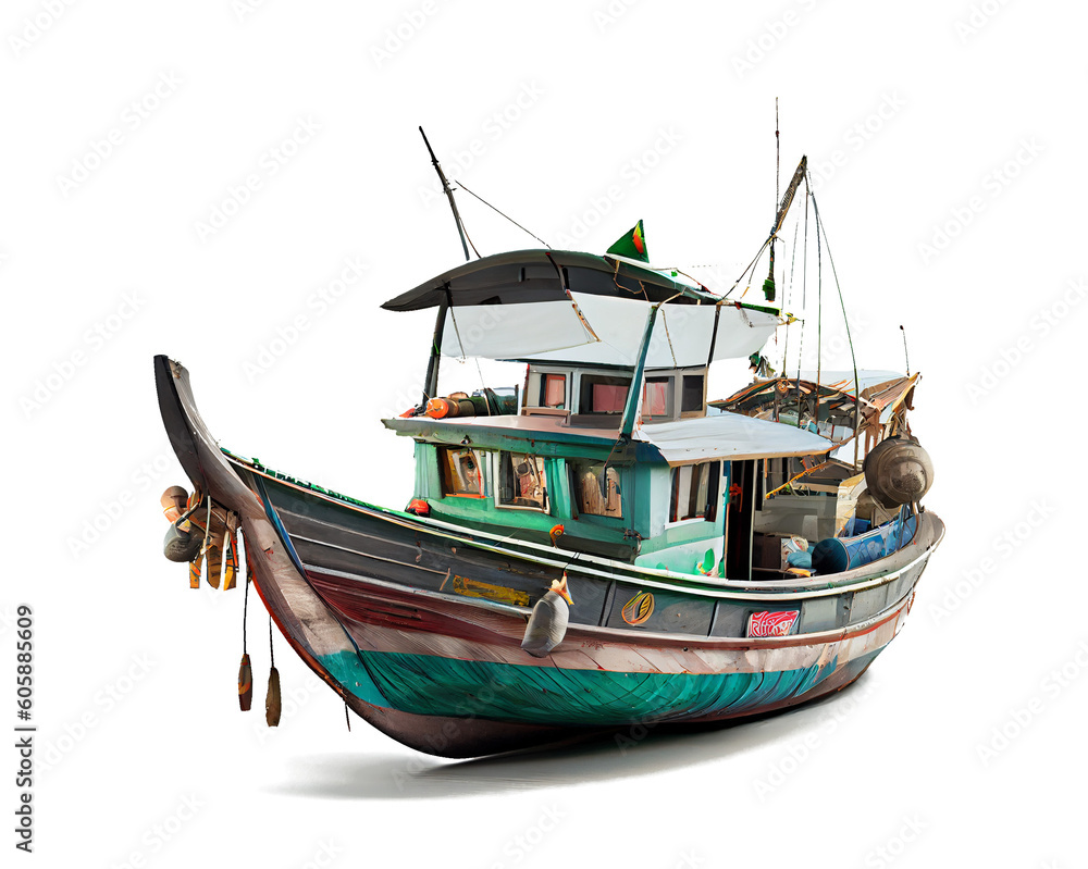 Realistic fishing boats in local countryside on a transparent ...