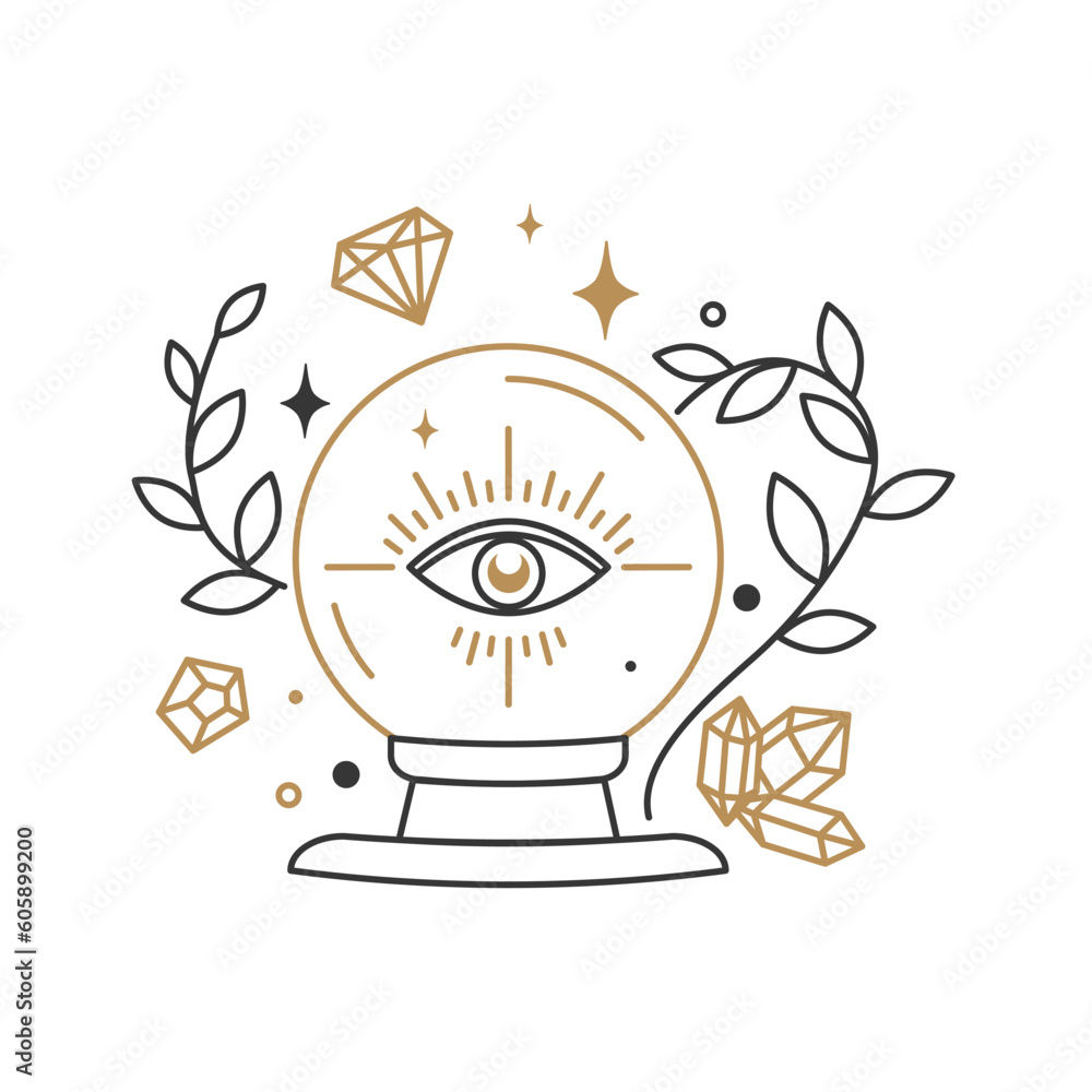 Mystical and magical symbols. Prediction of the future. Glass sphere ...