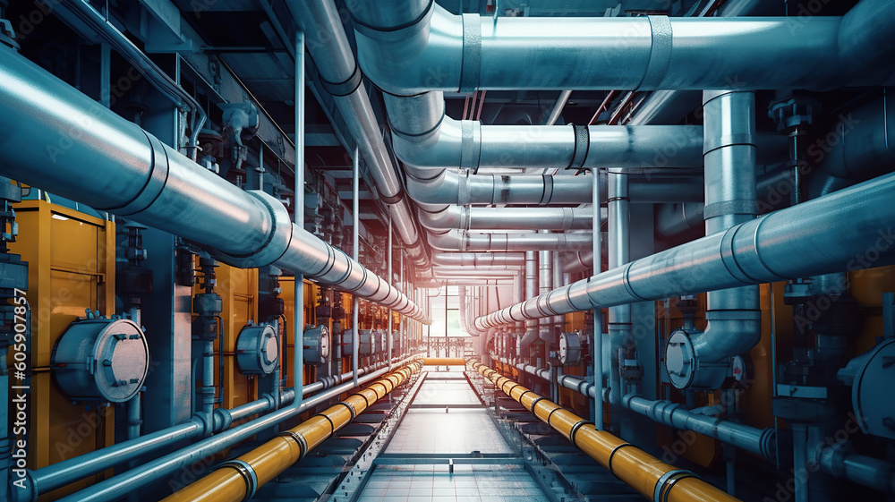 industrial pipe factory building machinery pipes structure. Generative ...